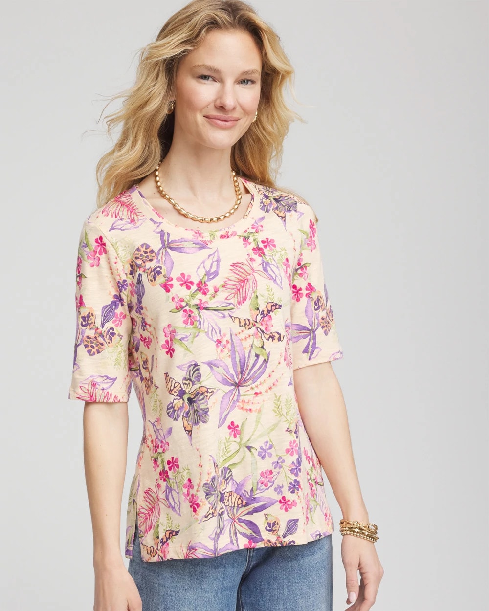Tropical Floral Elbow-Sleeve Tee | Chico's